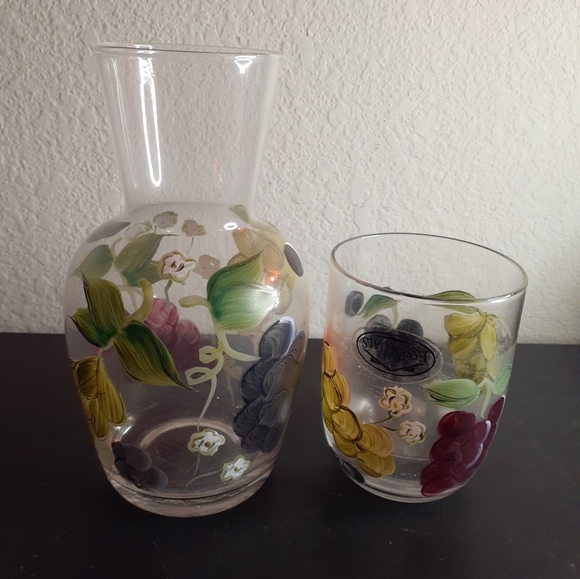 Art | Gorgeous Vtg Hand Blown Hand Painted 8 Glass Tumble Up Carafe | Poshmark